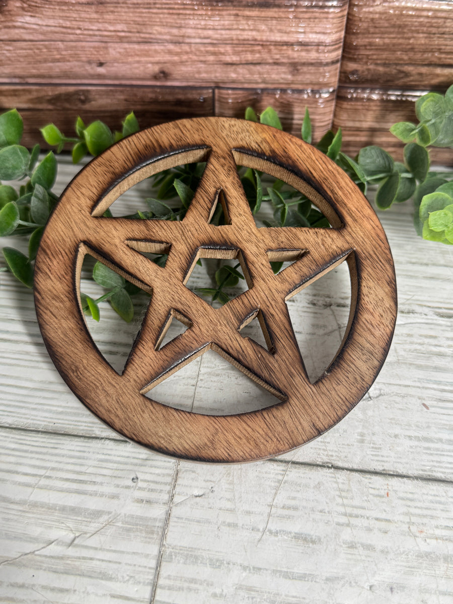 Pentacle Wood Wall Hanging – Buried Treasures Crystals